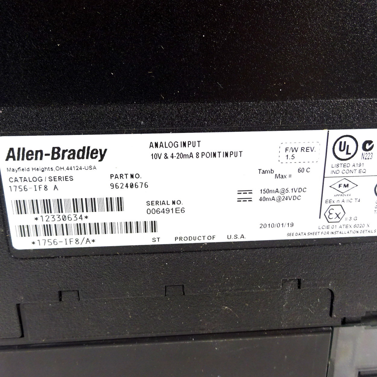 Analog Input Module 1756-IF8 Allen-Bradley 8x Input 4-20mA 16bit Series A *Used* - Axxa - Motor ...